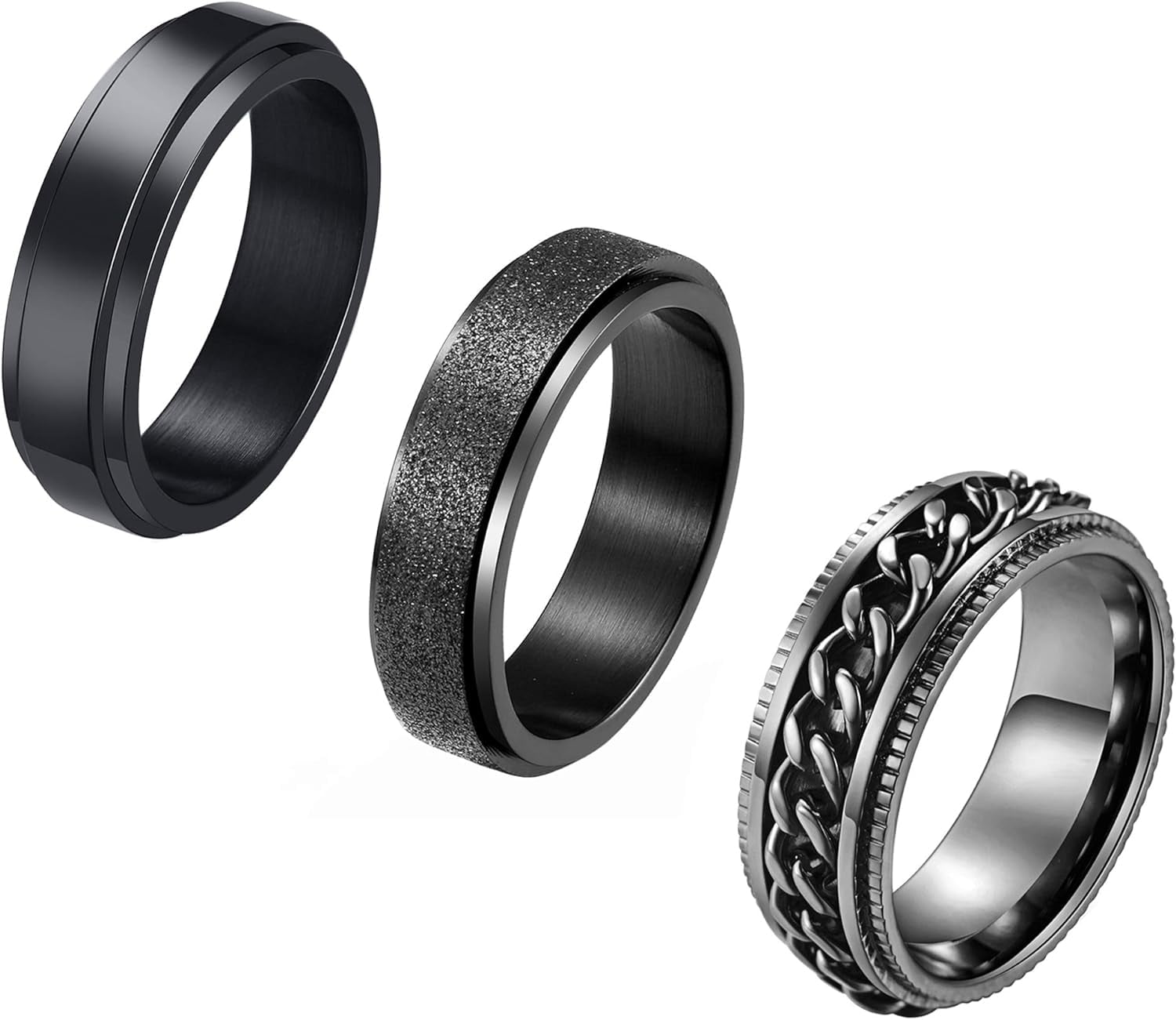 3Pcs Stainless Steel Fidget Spinner Ring for Women Men Wedding Band ...