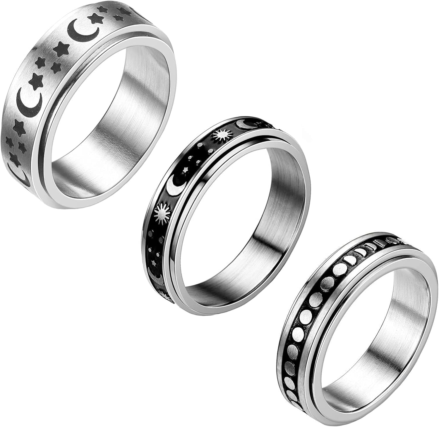 3Pcs Stainless Steel Fidget Spinner Ring for Women Men Wedding Band ...