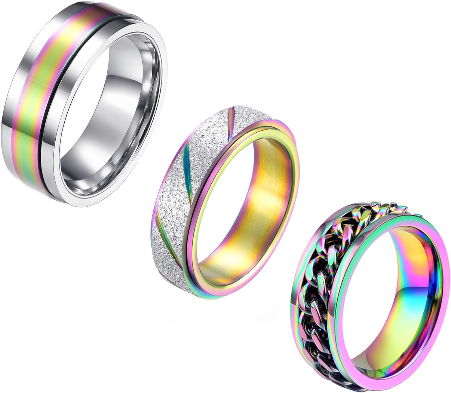 3Pcs Stainless Steel Fidget Spinner Ring for Women Men Wedding Band ...