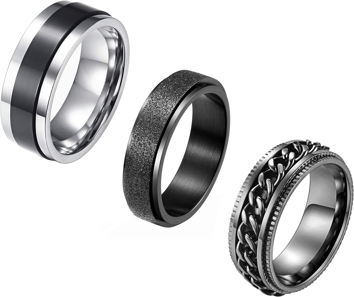 3Pcs Stainless Steel Fidget Spinner Ring for Women Men Wedding Band ...
