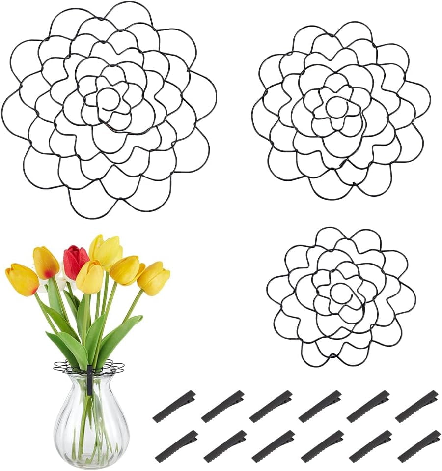 3Pcs Stainless Steel Flower Arrangement Insert Lids with 12Pcs Iron ...