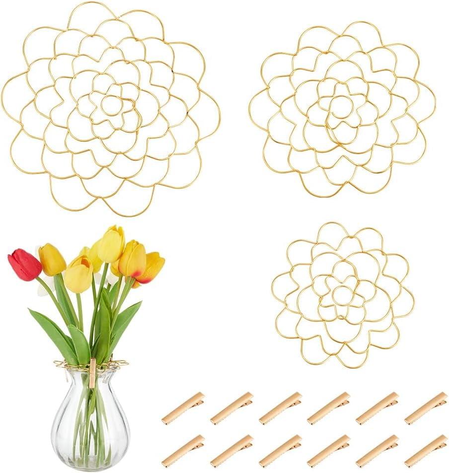 3Pcs Stainless Steel Flower Arrangement Insert Lids with 12Pcs Iron ...