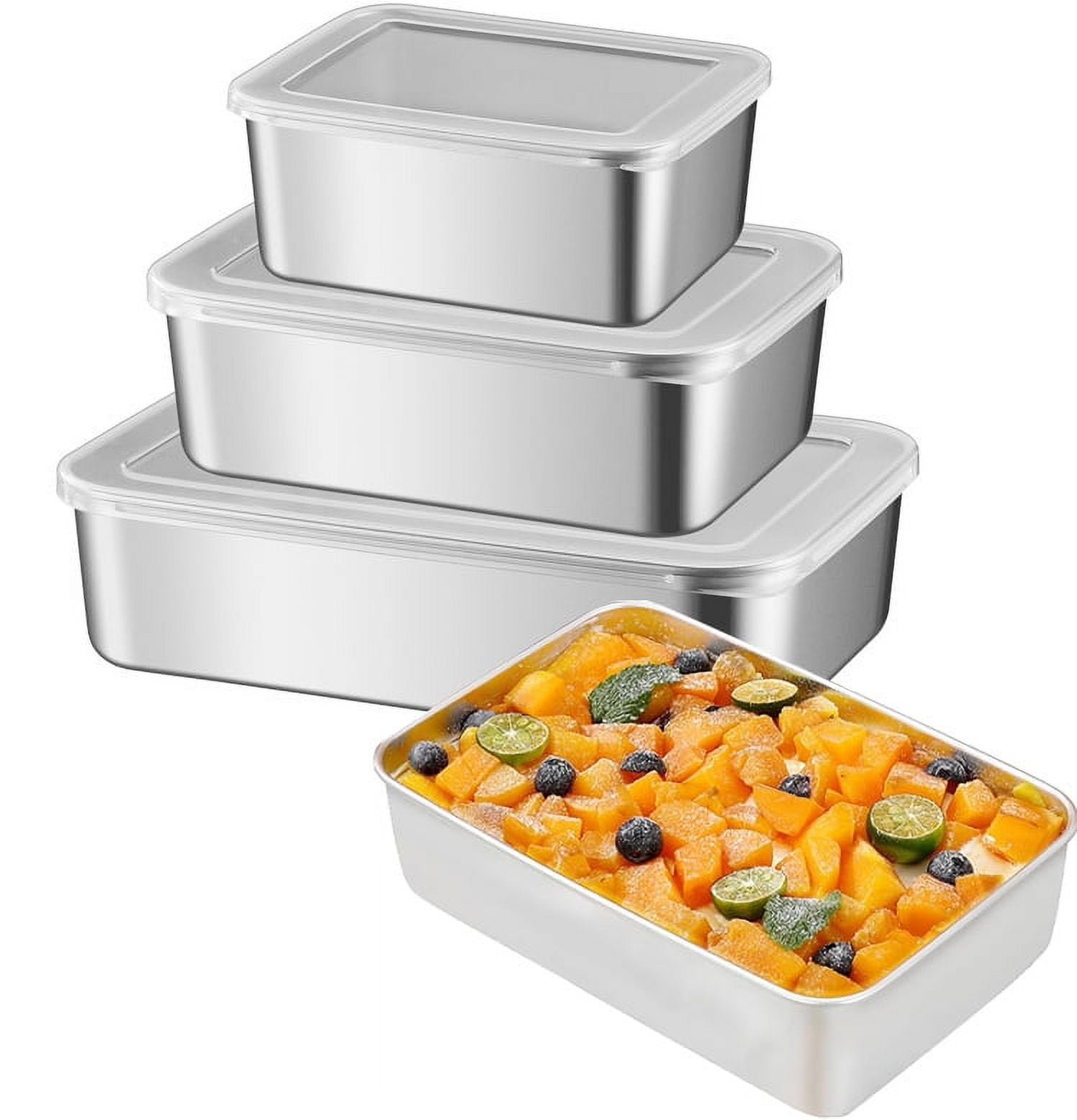 3Pcs Stainless Steel Food Containers with Lids,Bexikou 3 Sizes Stacking ...