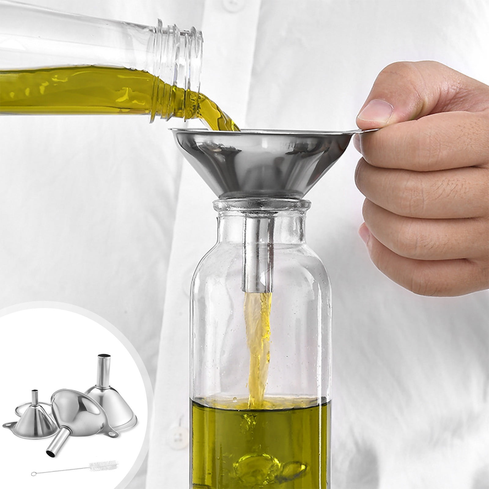 3Pcs Stainless Steel Funnel Set, Kitchen Funnel for Filling Bottles, Cooking Oil Food Funnel ...