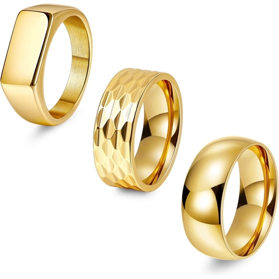 3Pcs Stainless Steel Rings for Men 8MM Hammered Wedding Ring Set Square ...