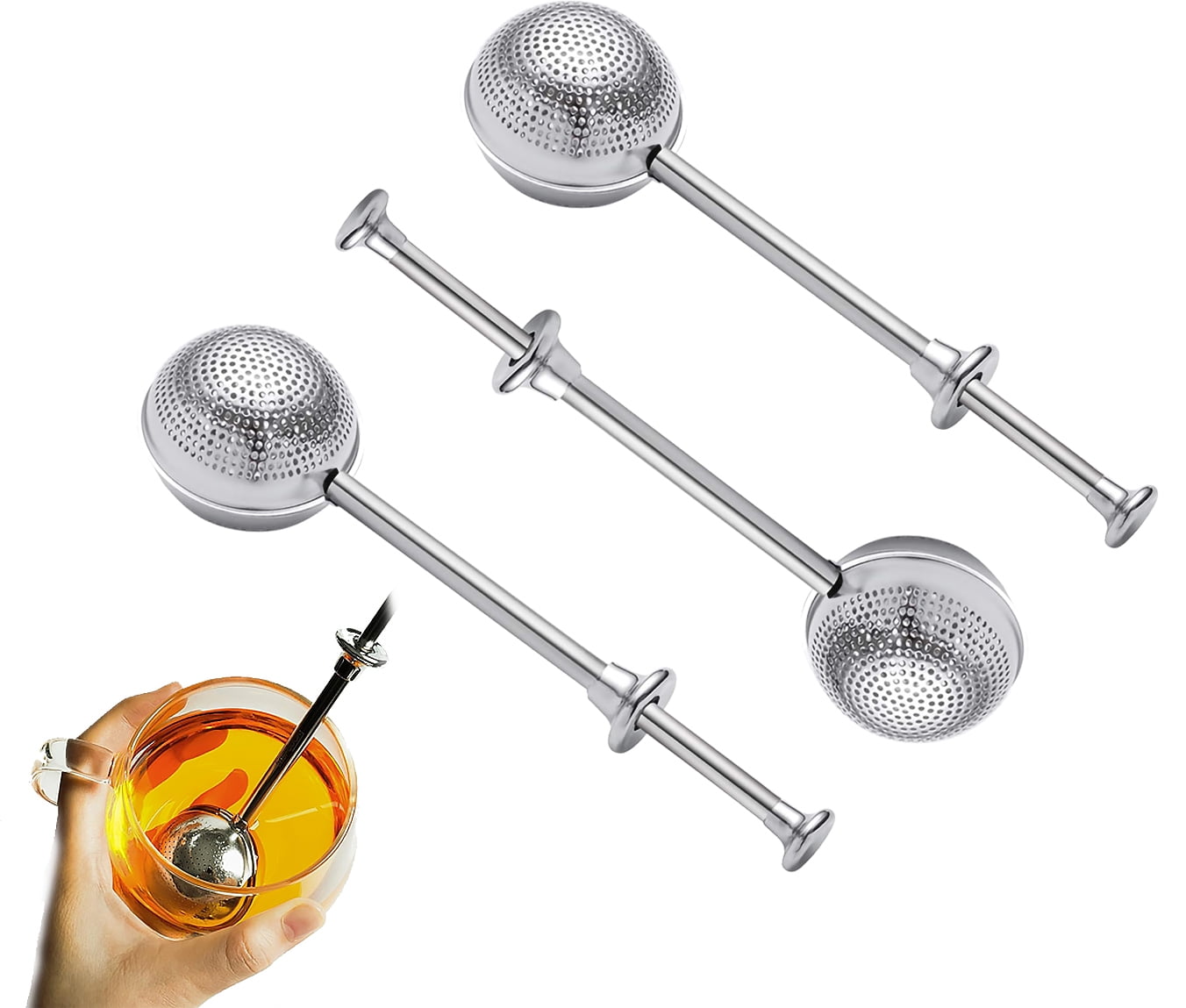 3Pcs Stainless Steel Tea Infuser with Pushable Handle, Tea Strainer ...