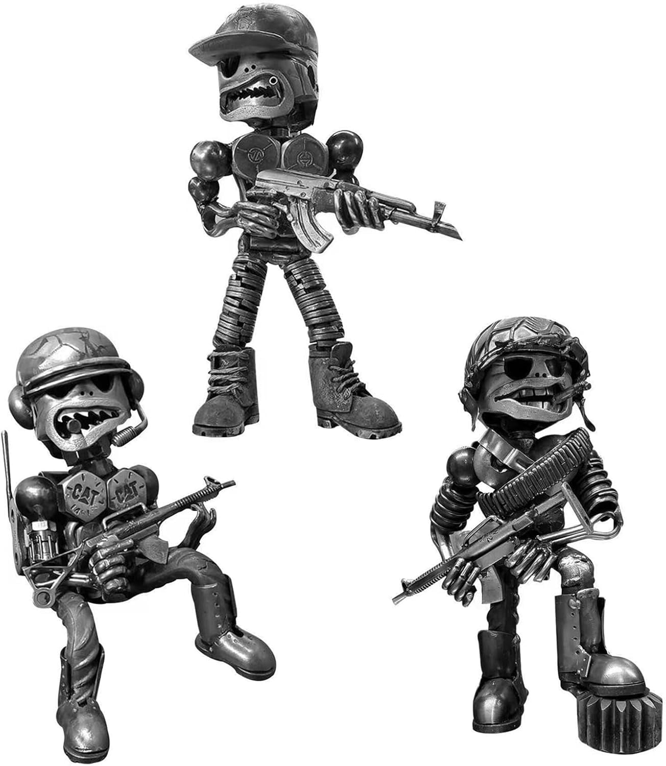 3Pcs Standing Warrior Inspired Recycled Scrap Metal Sculpture Piston ...