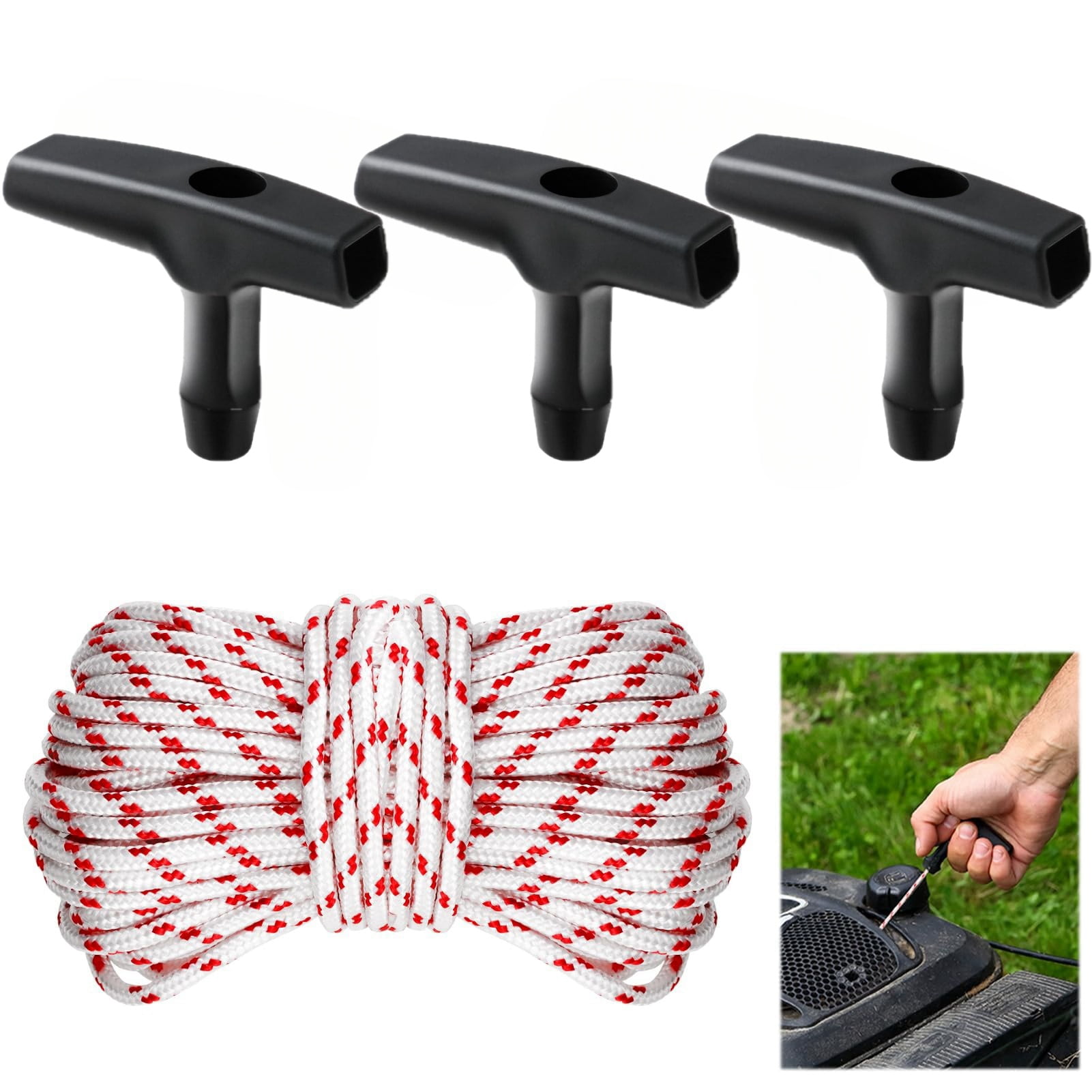 3Pcs Starter Handles with 4mm x 39.3in Recoil Starter Rope, Pull Cord ...