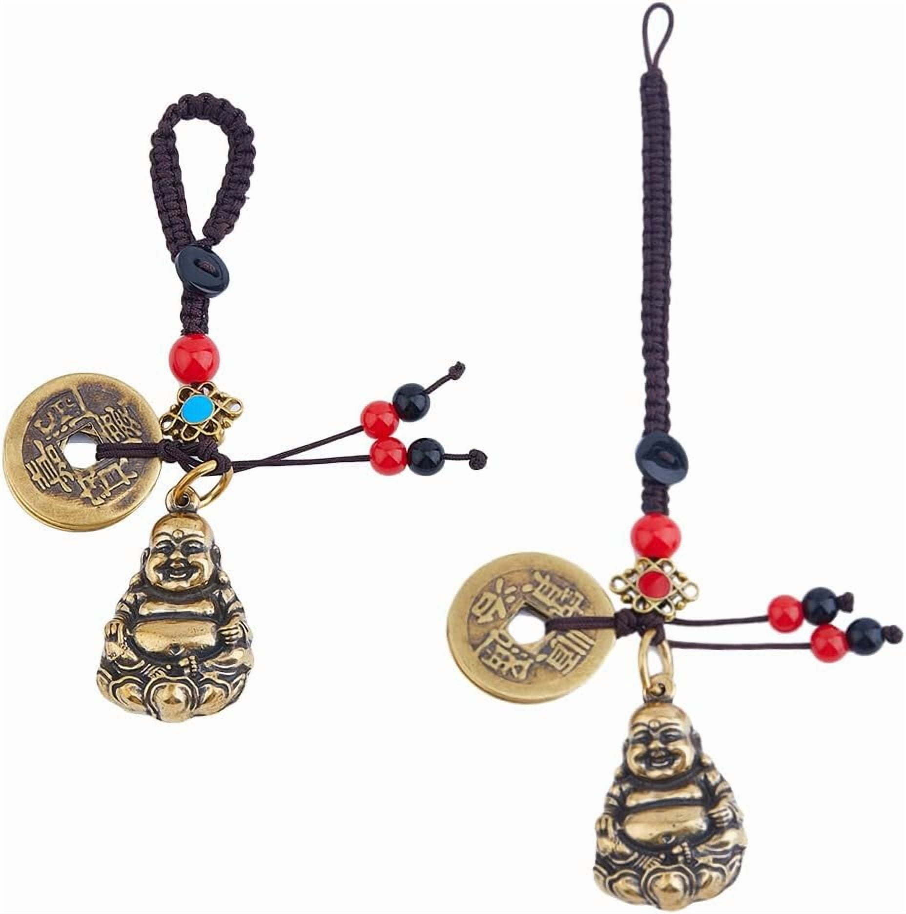 3Pcs Statue Lucky Keychains Vintage Brass Wu Lou charm Key Ring Lucky ...