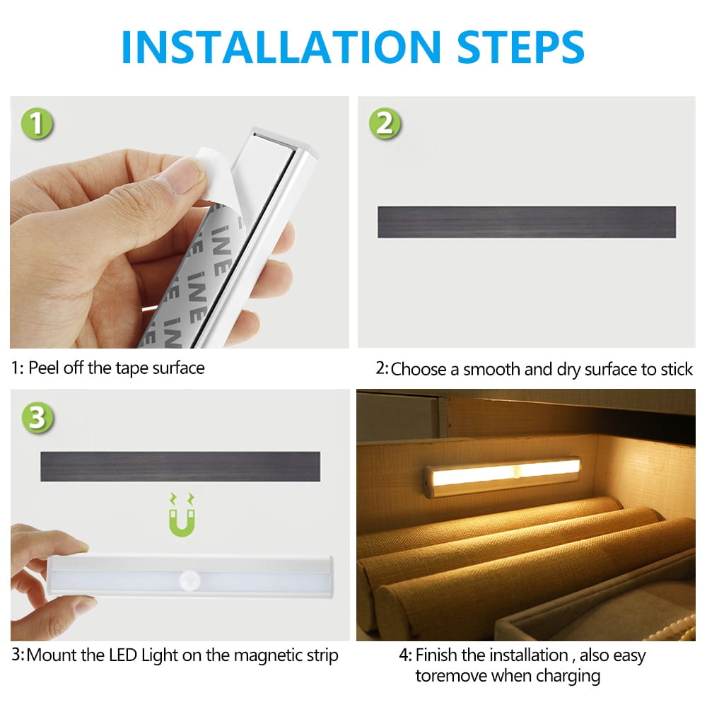 3Pcs Stick on Closet Light, 10ft Range Sensor, 10 LED Motion Sensor ...