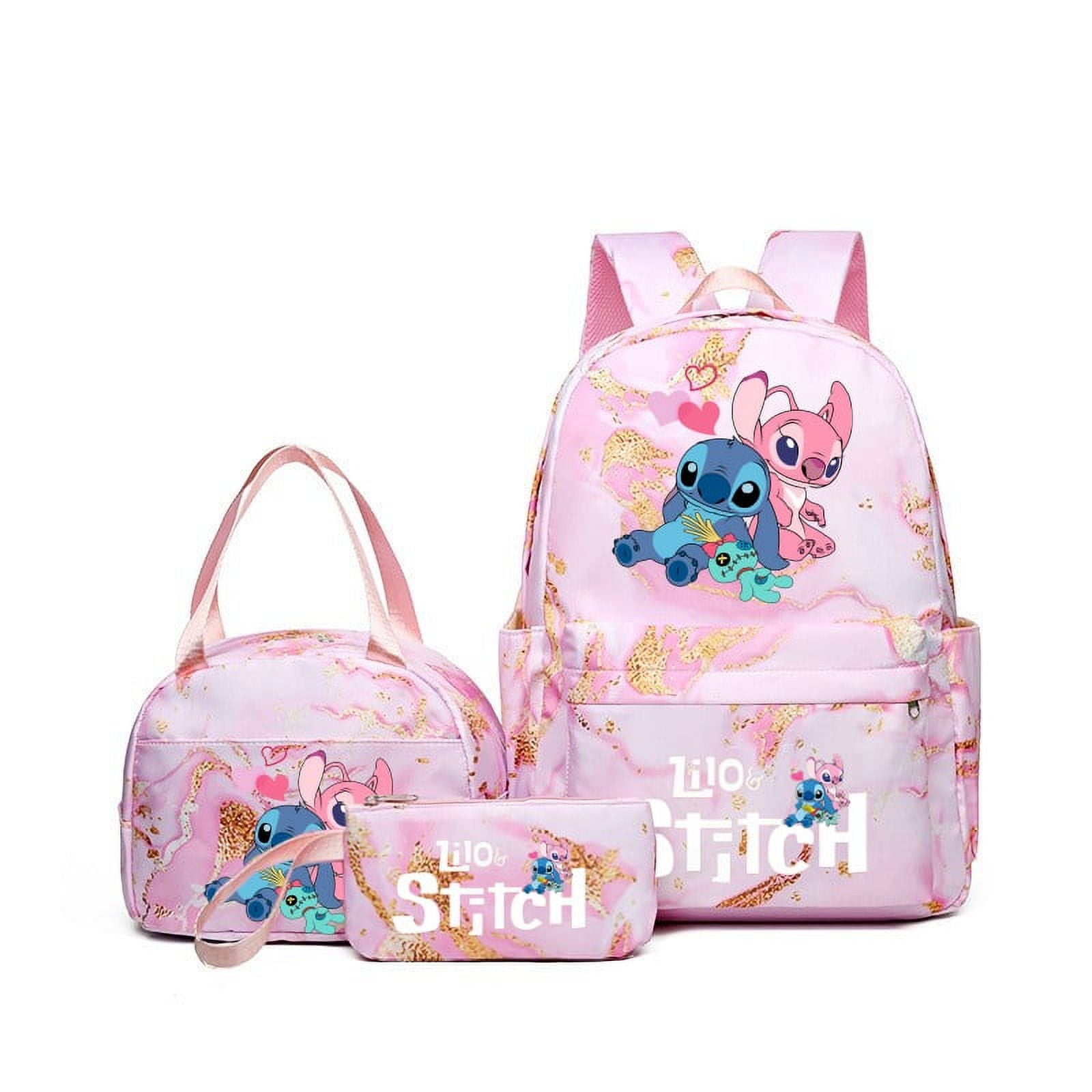 3Pcs Stitch Print Backpack Set, With Tote and Pouch, Large Capacity ...