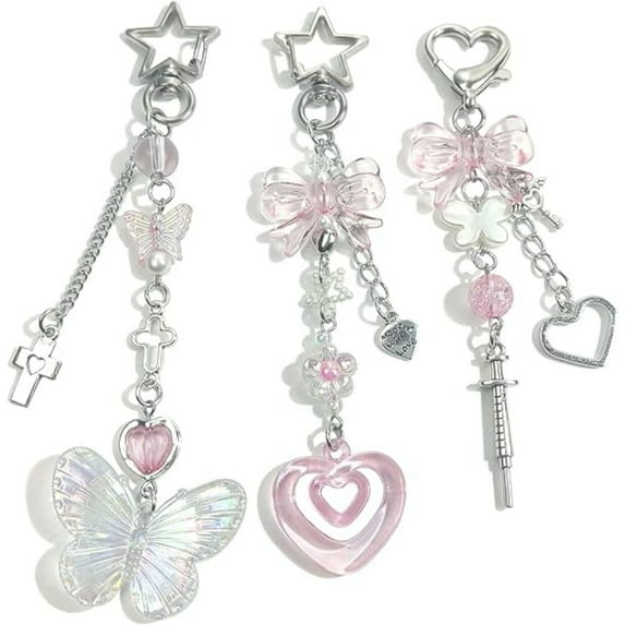 3Pcs Strawberry Keychains Cute Vintage Style Bead Crystal Charm ...