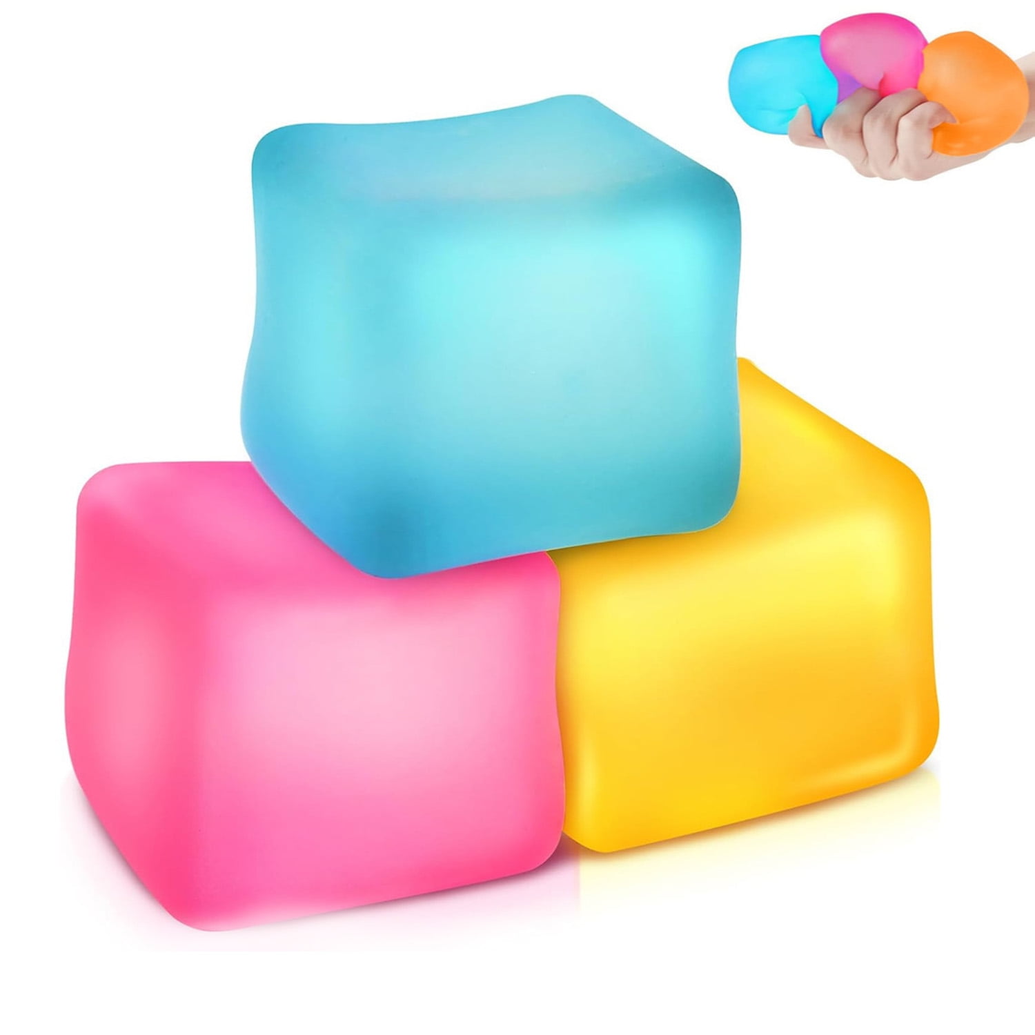 3Pcs Stress Cube Squishy Toys, Slow Rising Ice Cube Stress Balls ...