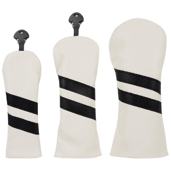 3Pcs Stripe Pattern Wood Headcover PU Leather Golfs Club Head Cover ...