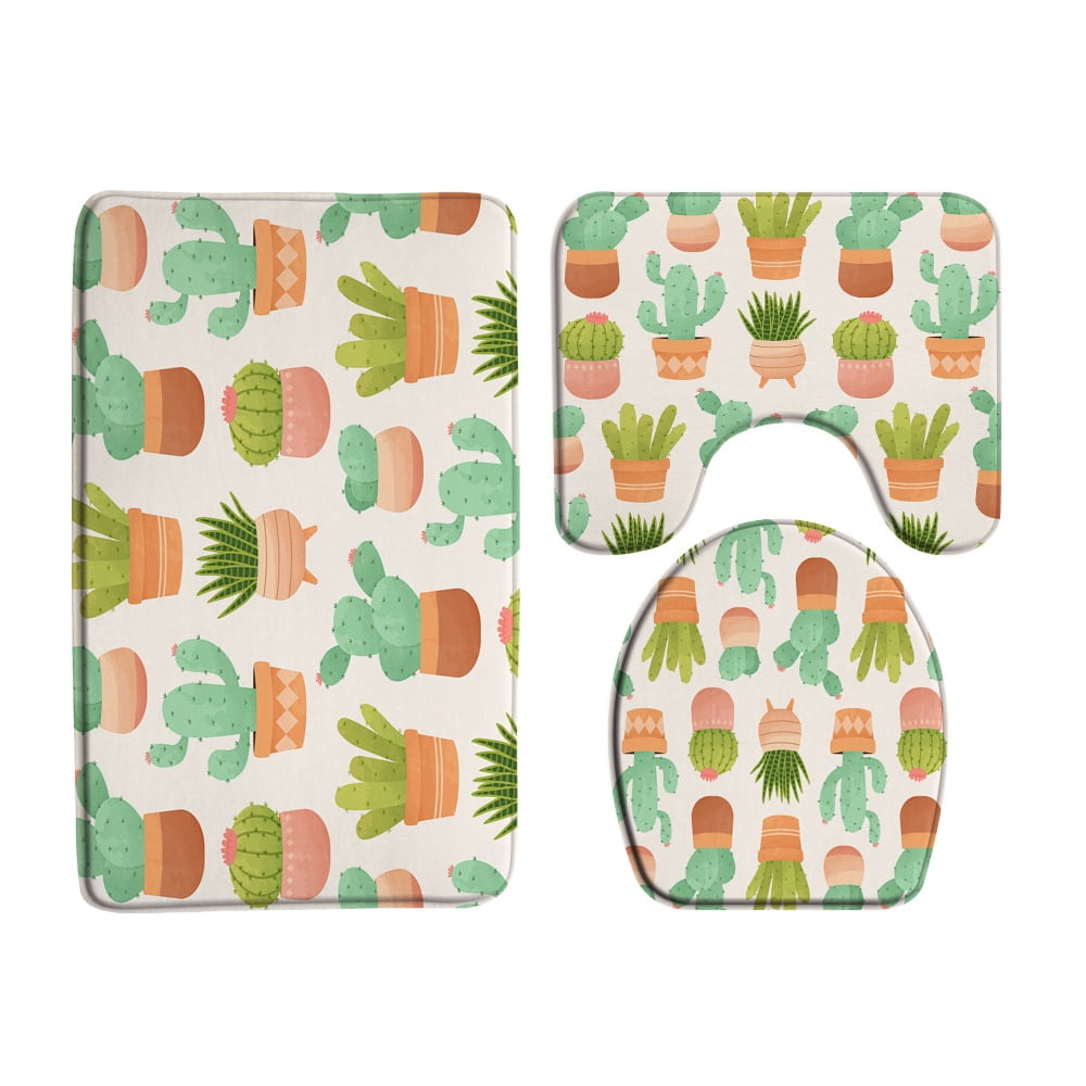 3Pcs Succulent Plant Bathroom Set Shower Curtain Rug Accessories Cactus ...
