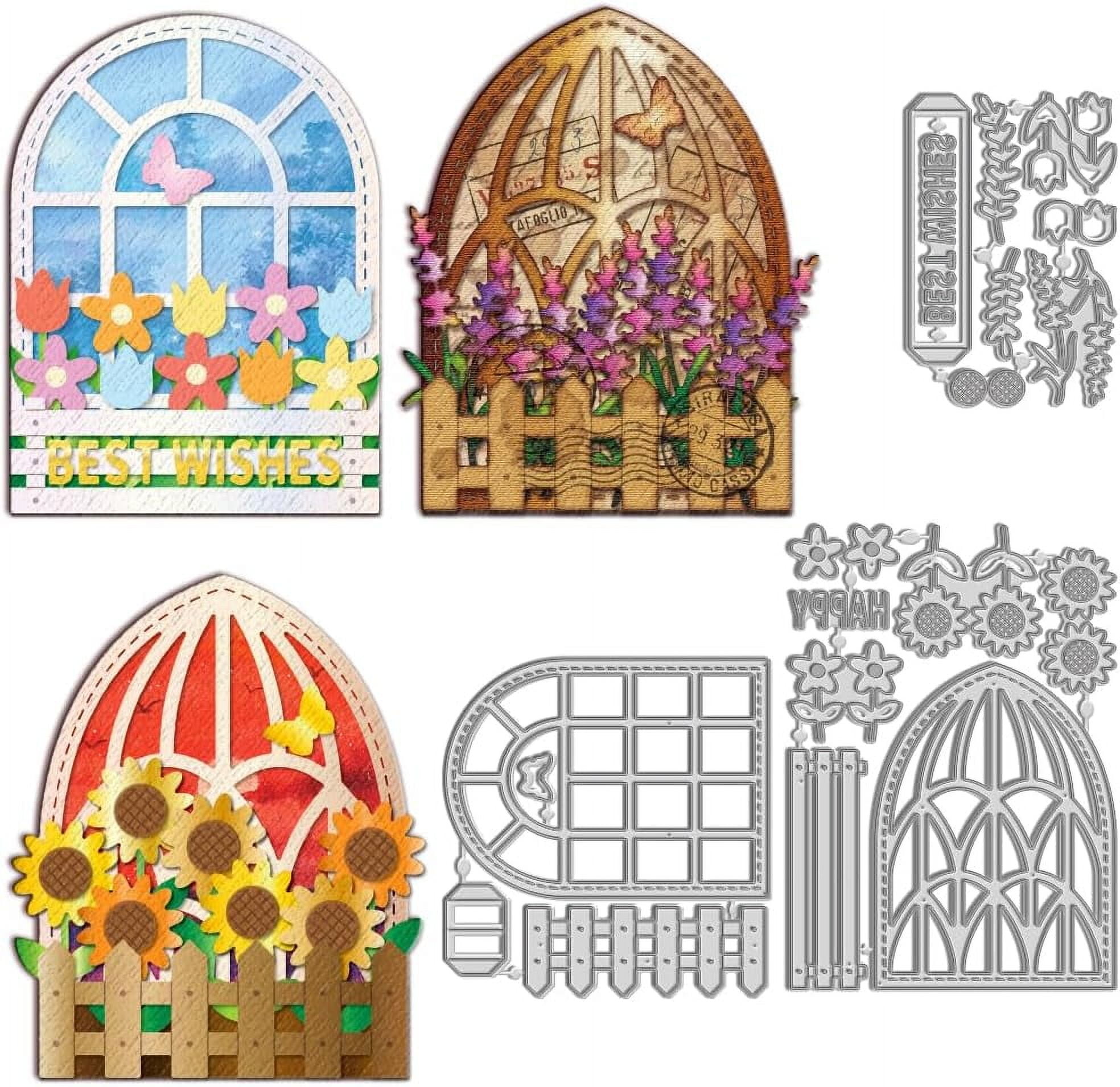 3Pcs Sunflower Lavender Window Frame Cutting Dies Cut Stencils Retro ...