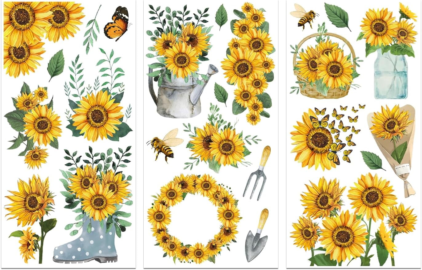 3Pcs Sunflower Rub on Transfers for Furniture and Crafts Decals 6x12 ...