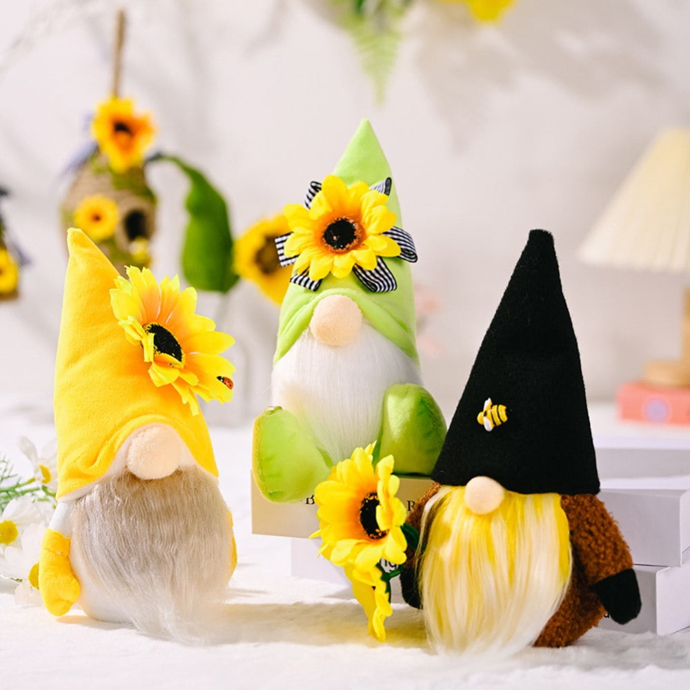 3Pcs Sunflower Summer Gnome Plush Elf, Honey Bee Spring Decorations for ...