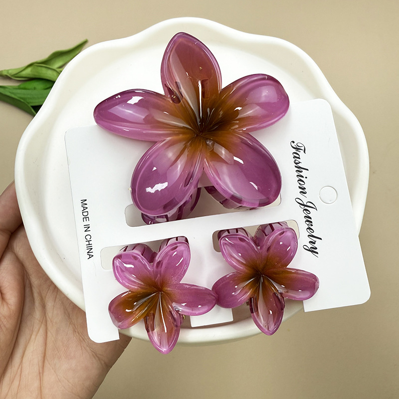 3Pcs Sweet Colorful Plumeria Flower Shark Clip Hair Claw Bohemian ...