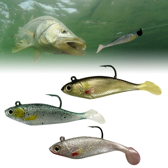 3Pcs Swim Baits for Bass Fishing Pre-Rigged Bass Lures with Weighted ...