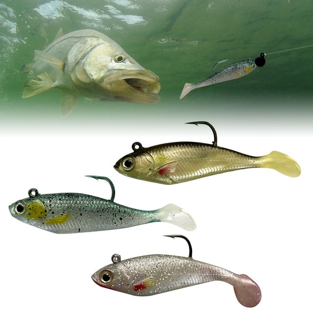 3Pcs Swim Baits for Bass Fishing Pre-Rigged Bass Lures with Weighted ...