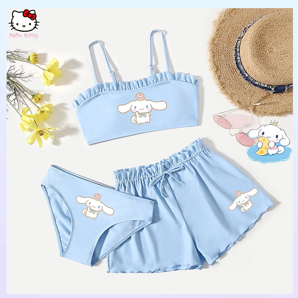 3Pcs Swimsuit Set Kawaii Girls Sanrios Anime Kuromi Cinnamoroll Cartoon ...