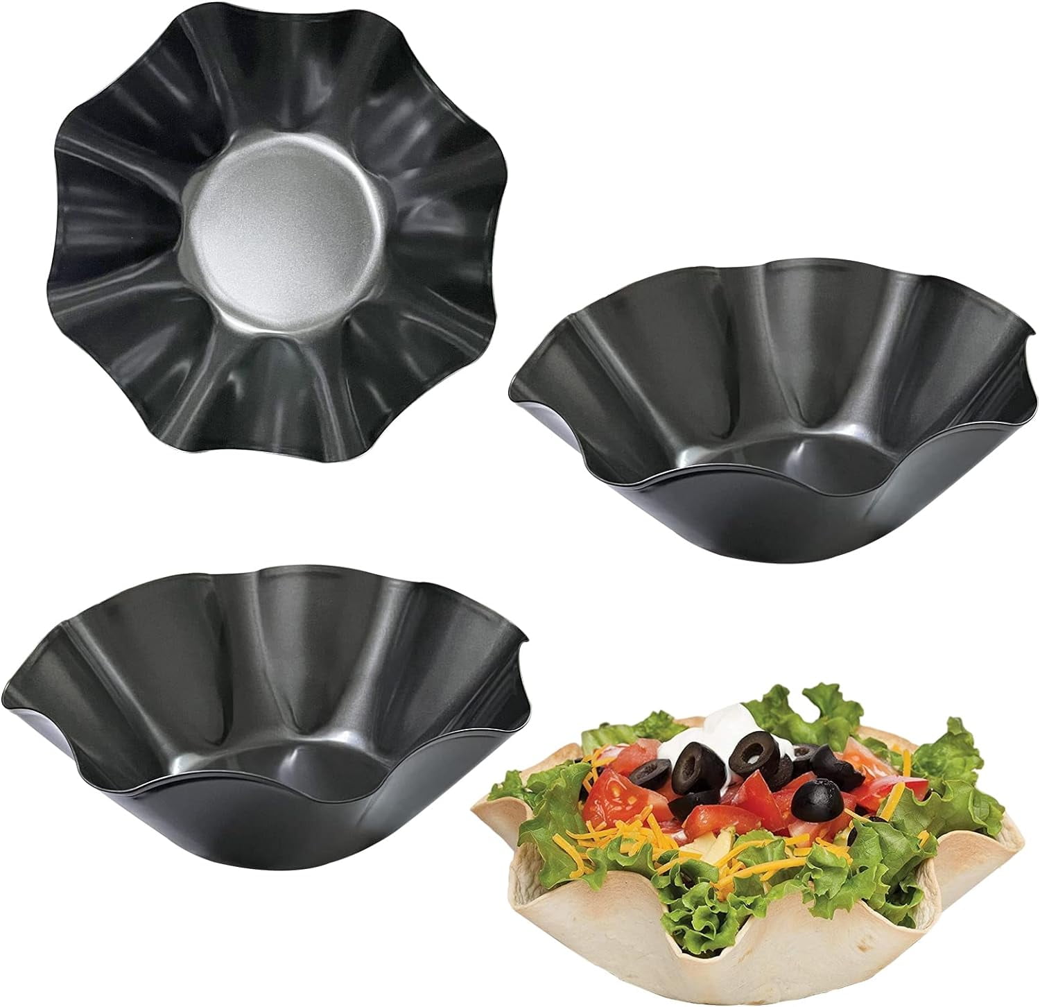 3Pcs Taco Shell Bowl Maker Molds, Nonstick Carbon Steel Tortilla Maker ...