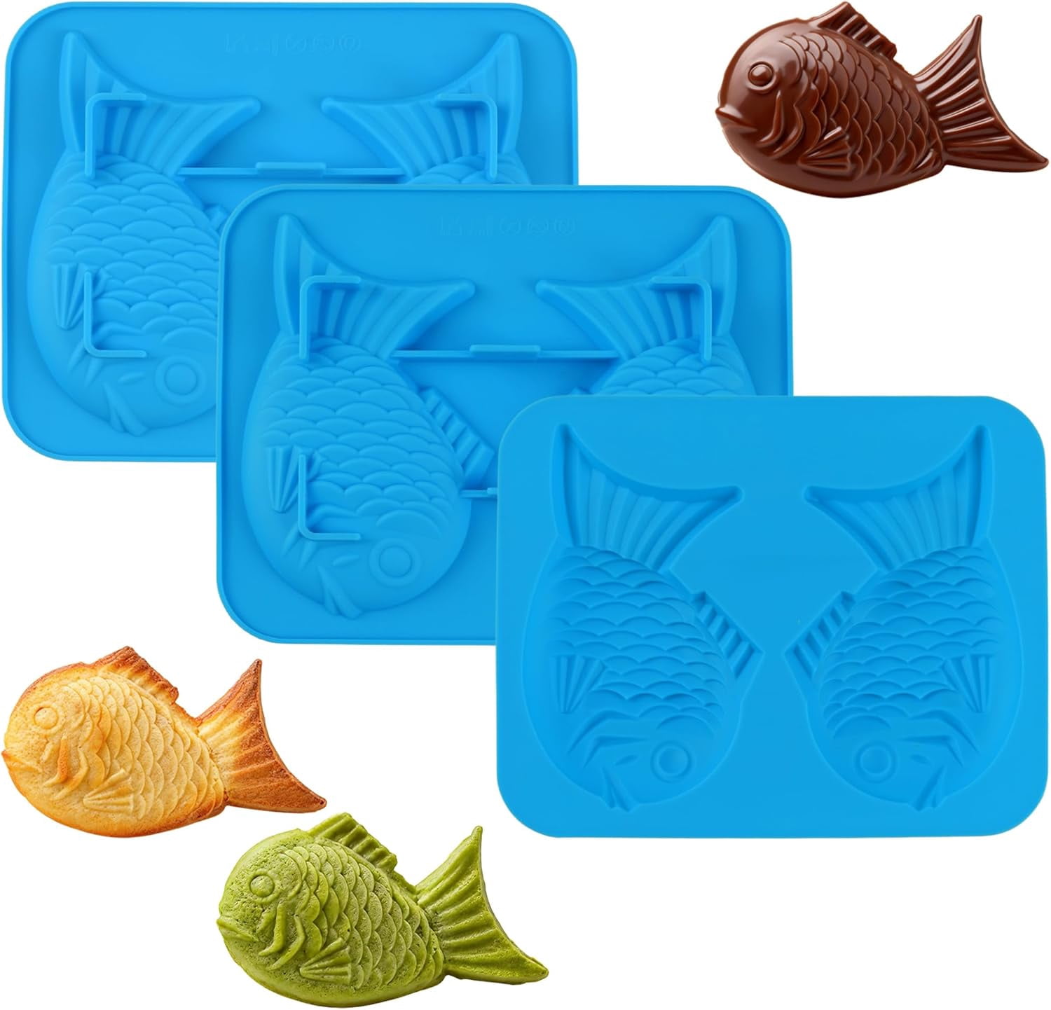 3Pcs Taiyaki Cake Silicone Molds，Fish-shaped Baking Mold for a Non ...