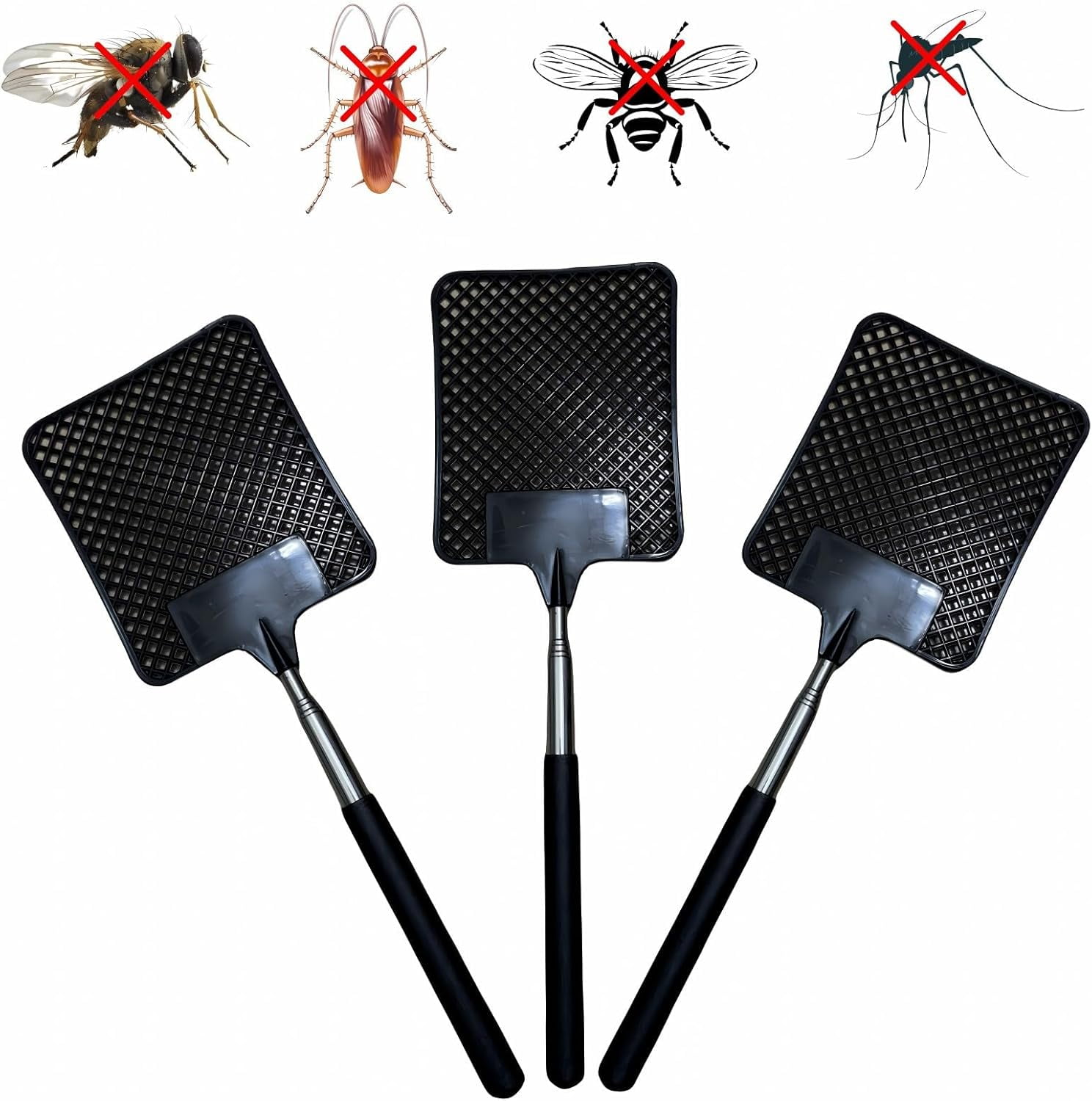 3Pcs Telescopic Fly Swatters, Plastic Fly Swatter for Indoors Manual ...