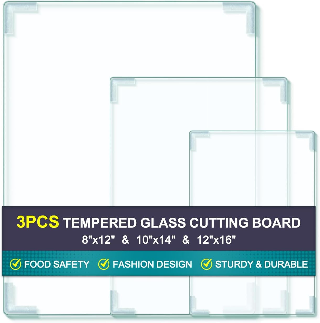 3Pcs Tempered Glass Cutting Board for Kitchen Counter, Glass Cutting ...