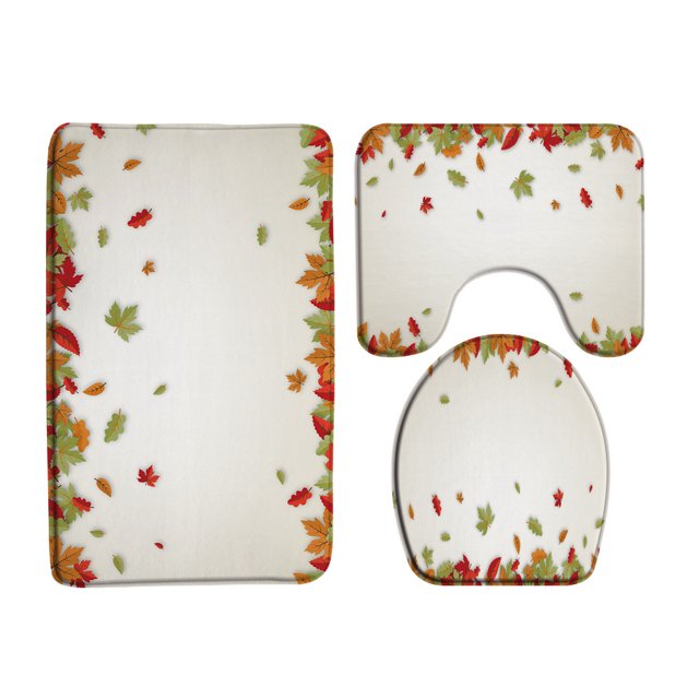 3Pcs Thanksgiving Pumpkin Maple Leaves Bathroom Rug Sets Mushroom Rural ...
