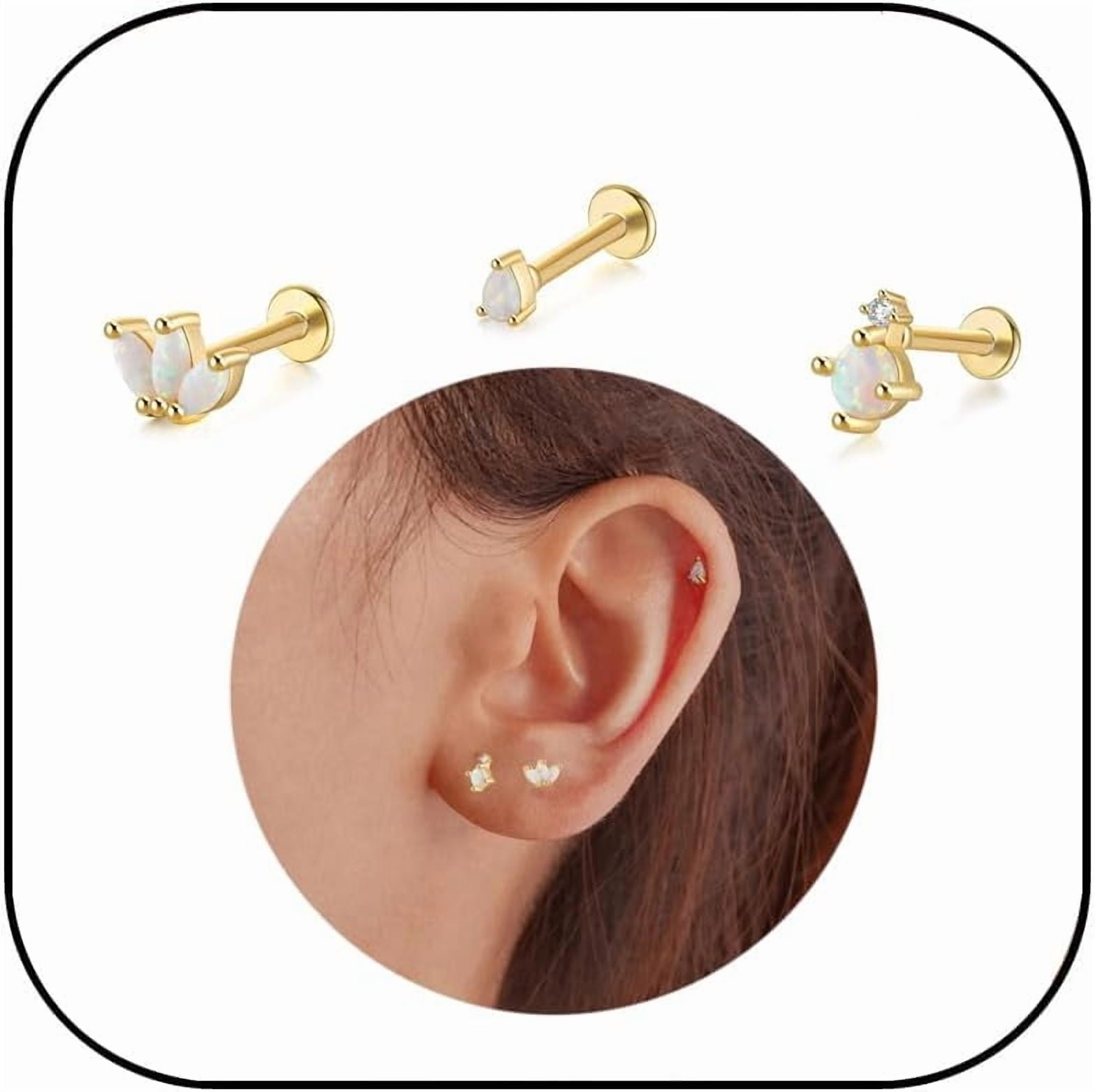 3Pcs Tiny Flat Back Earrings for Women Multiple Piercing Cartilage ...
