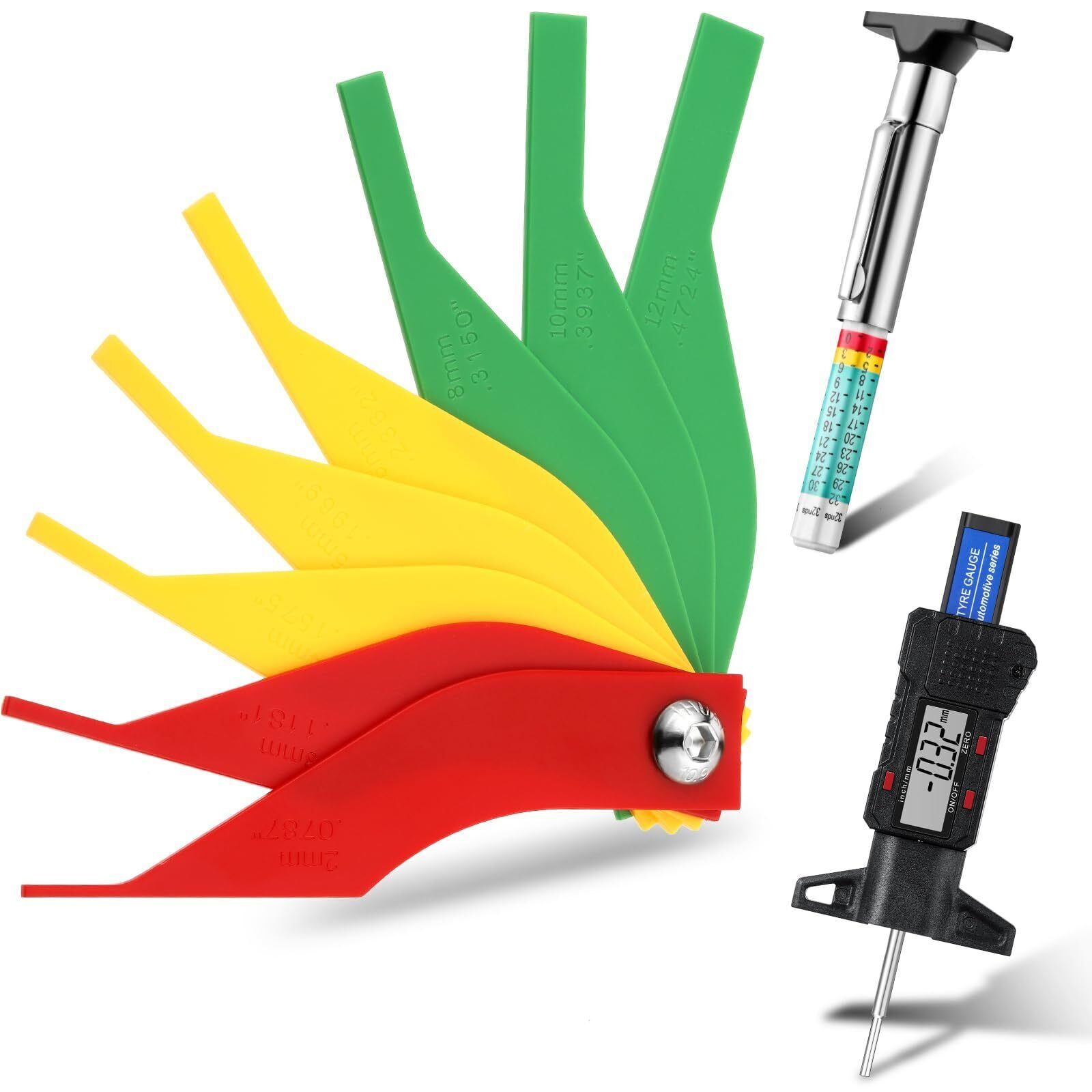 3Pcs Tire Tread Depth Gauge Tool Kit,Digital Tire Tread Depth Gauge ...