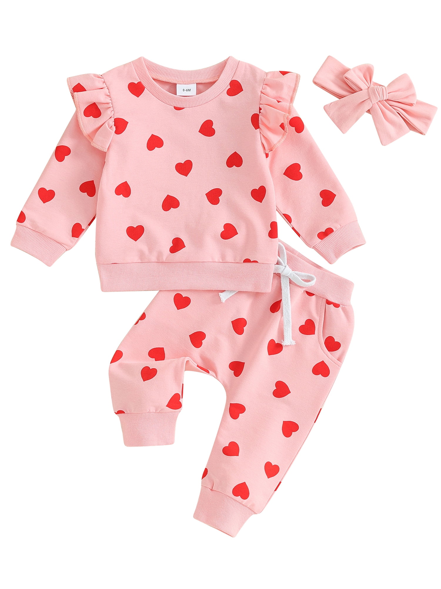 Emmababy Toddler Valentine's Day Outfits, Heart Print Sweatshirt, Pants, Headband Set - Walmart.com