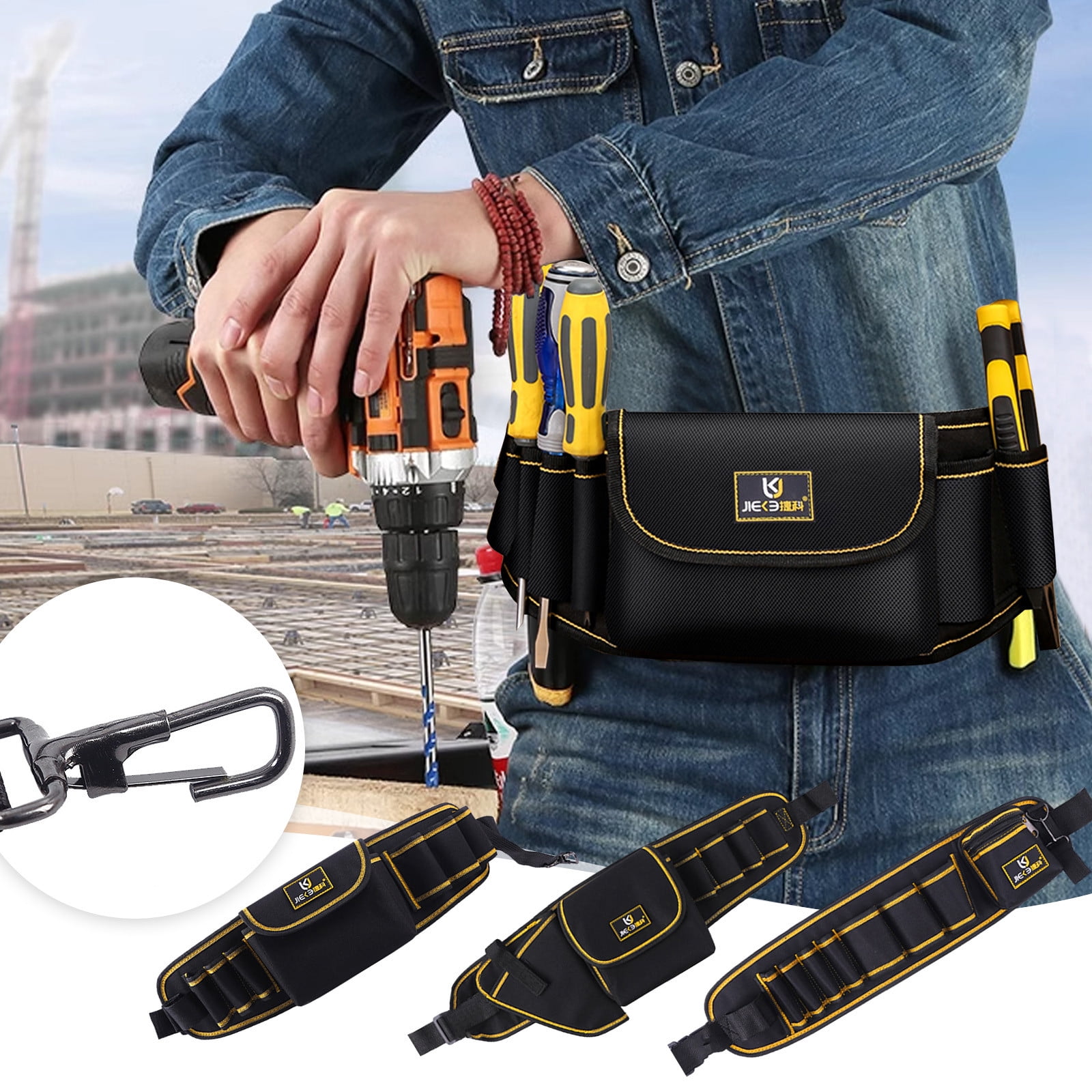3Pcs Tool Belt, Kadlawus Multi Pocket Tool Belt with Detachable Pouches ...