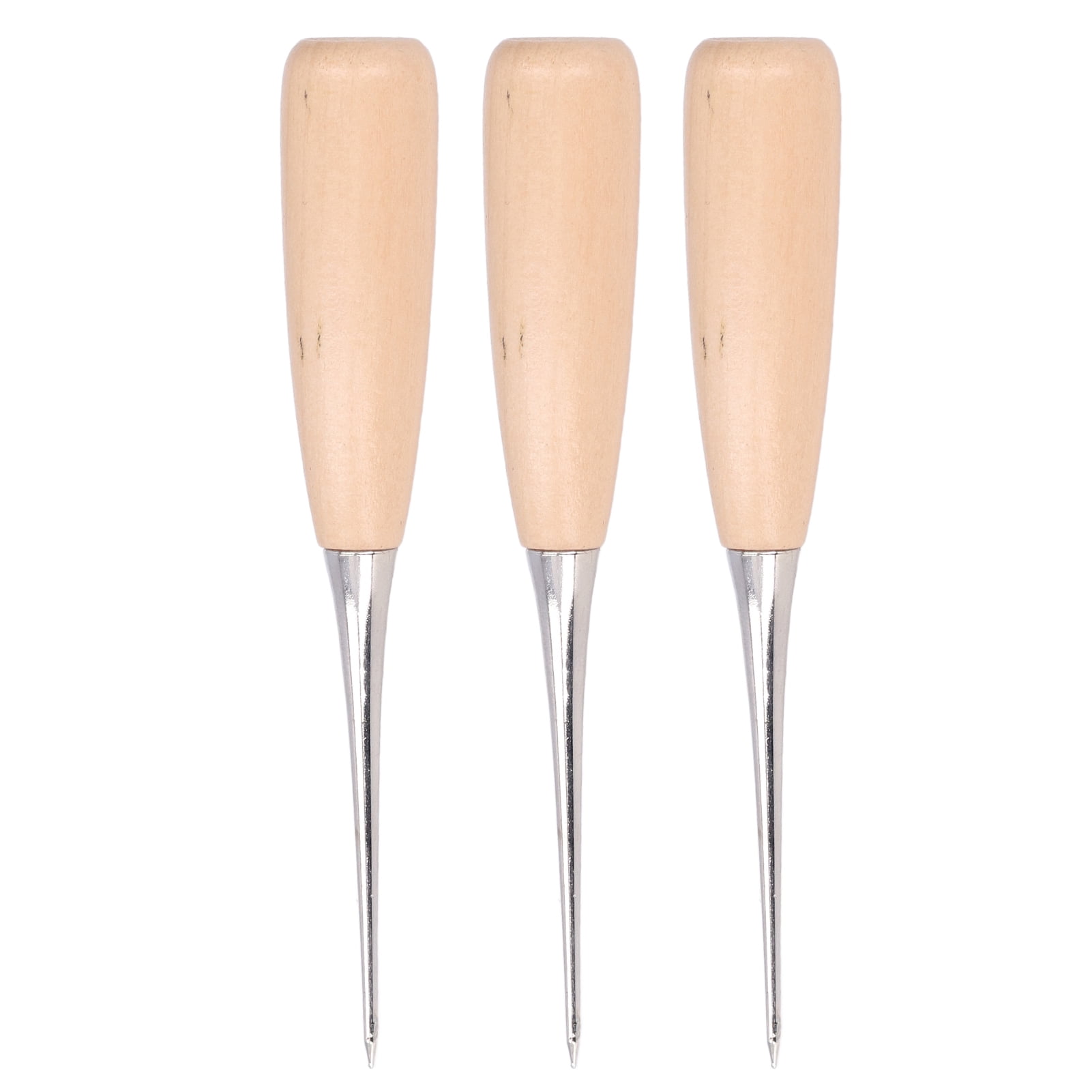 3Pcs Tool Steel and Pine Wood DIY Leather Awl Set - High Hardness Punch ...