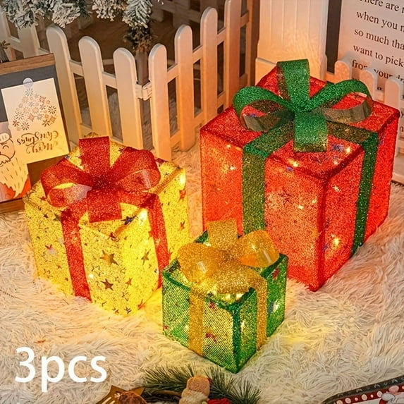 3pcs Transparent Gift Box Lamps with Straps & Fairy Lights - Christmas ...