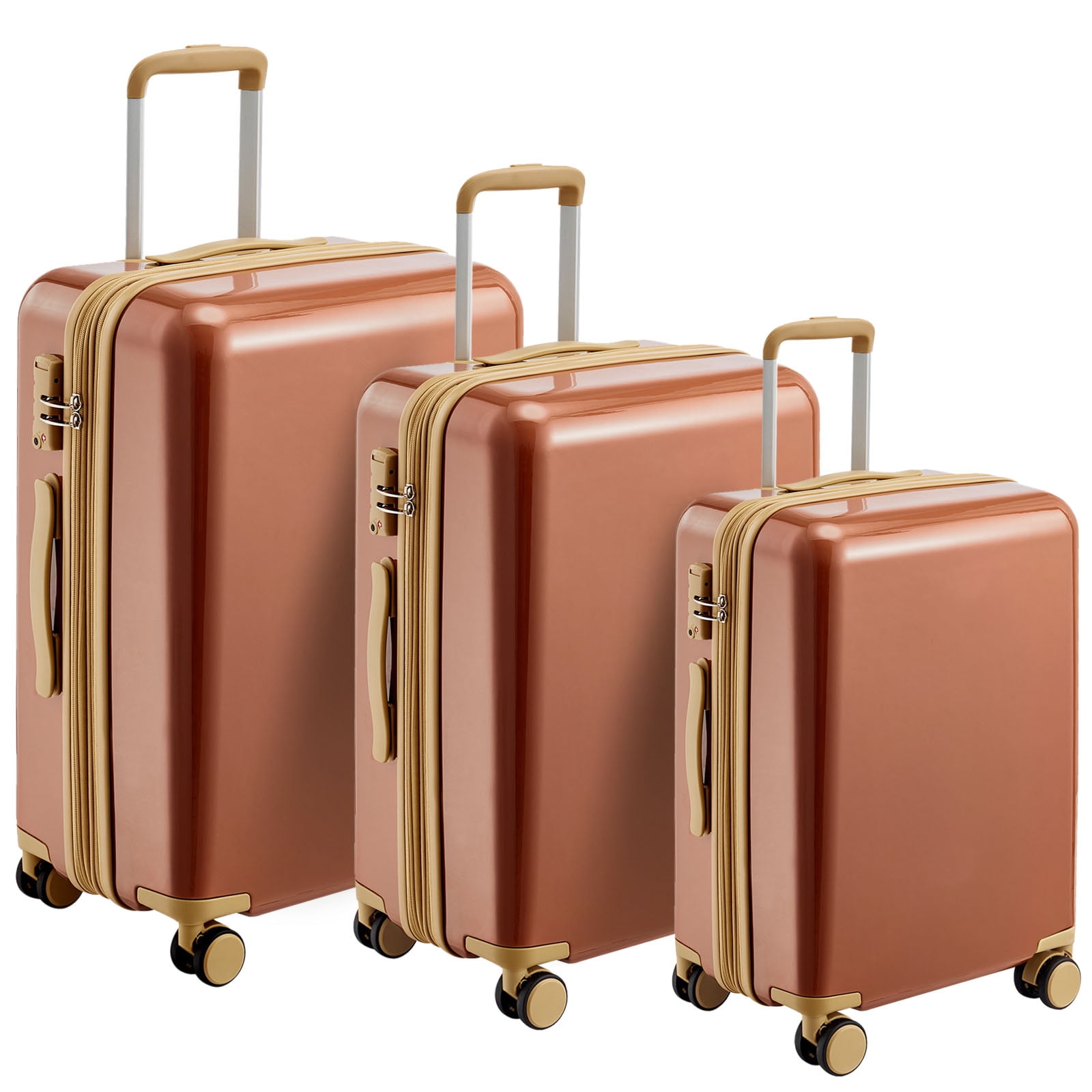 3Pcs Travel Rolling Luggage With 8 Spinner Wheels 3-level Telescopic ...