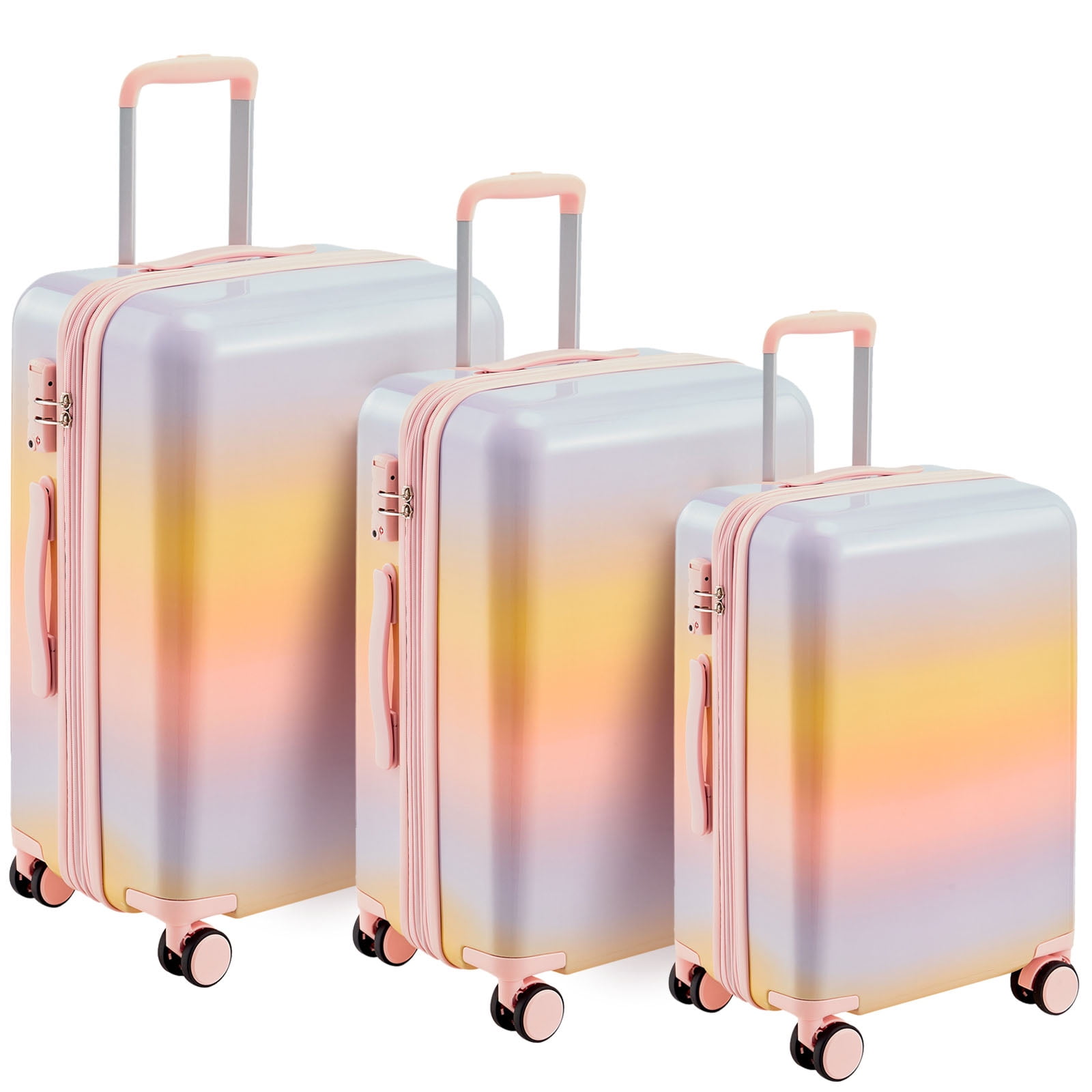 3Pcs Travel Rolling Luggage With 8 Spinner Wheels 3-level Telescopic ...
