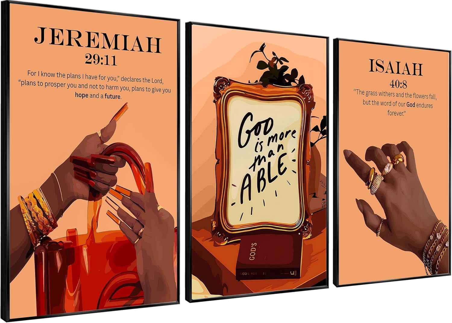 3Pcs Trend Black Girl Wall Art Bible Verse Poster Prints Abstract ...