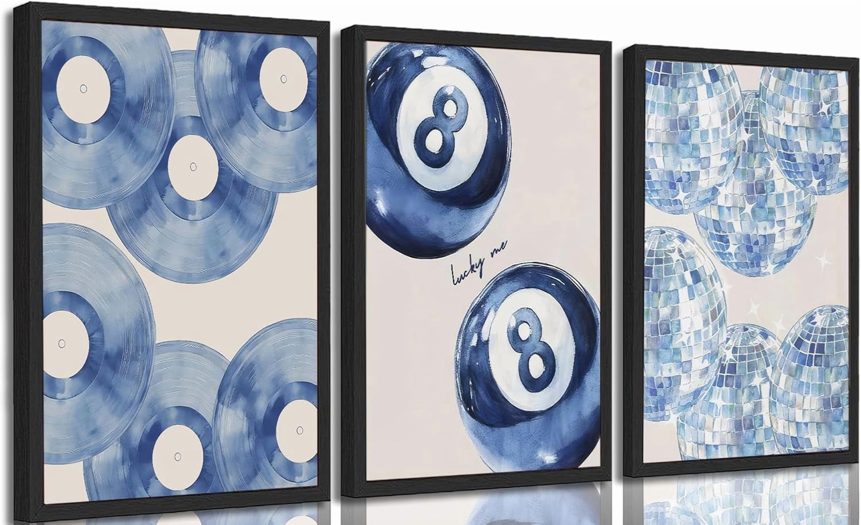 3Pcs Trendy Black White Canvas Wall Art Lucky 8 Ball Wall Decor ...