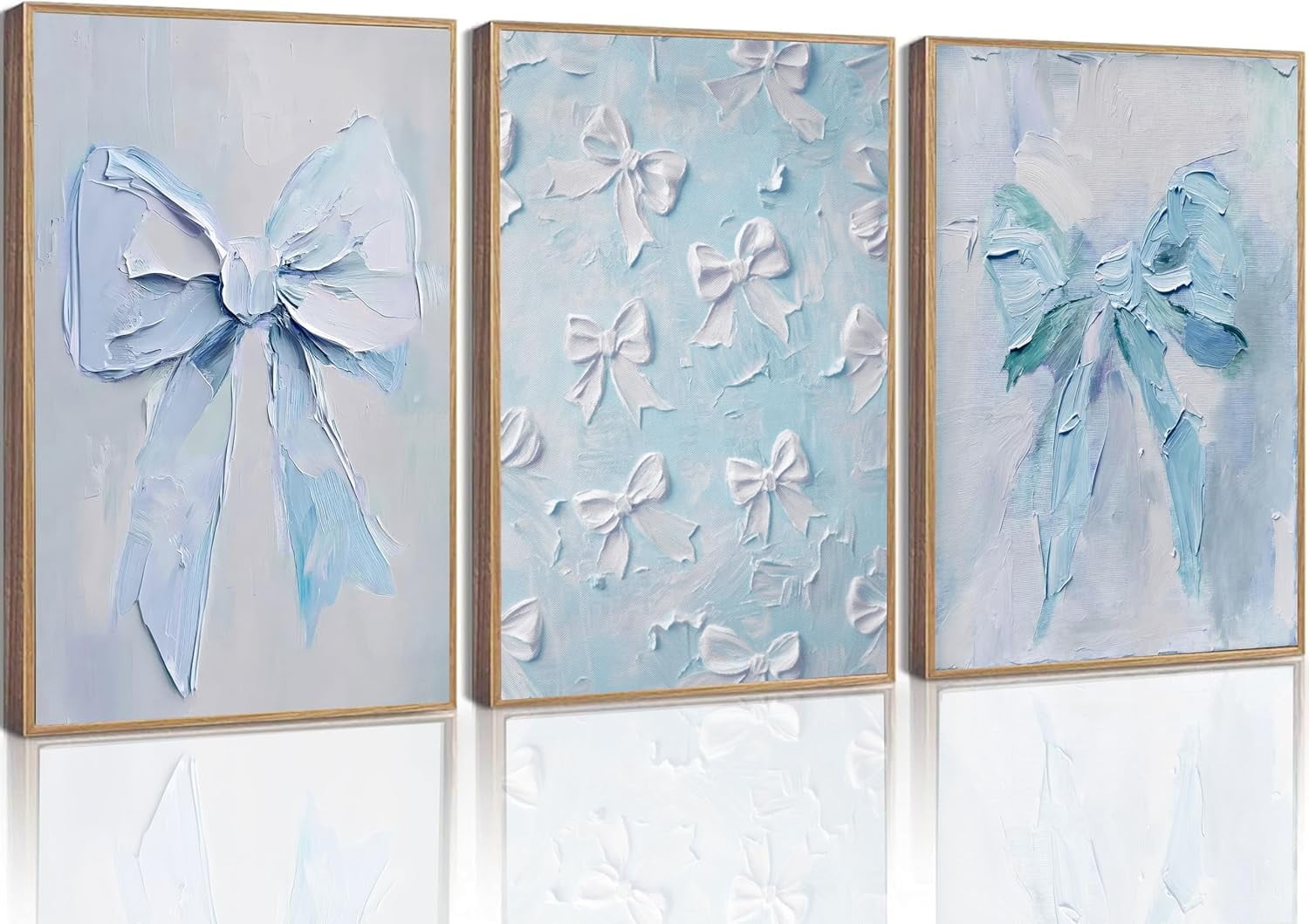 3Pcs Trendy Blue Bows Canvas Wall Art Vintage Cute Preppy Watercolor ...