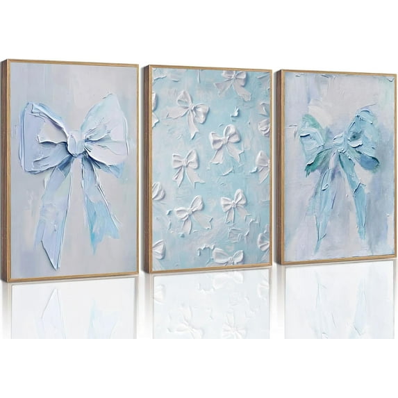 3Pcs Trendy Blue Bows Canvas Wall Art Vintage Cute Preppy Watercolor ...