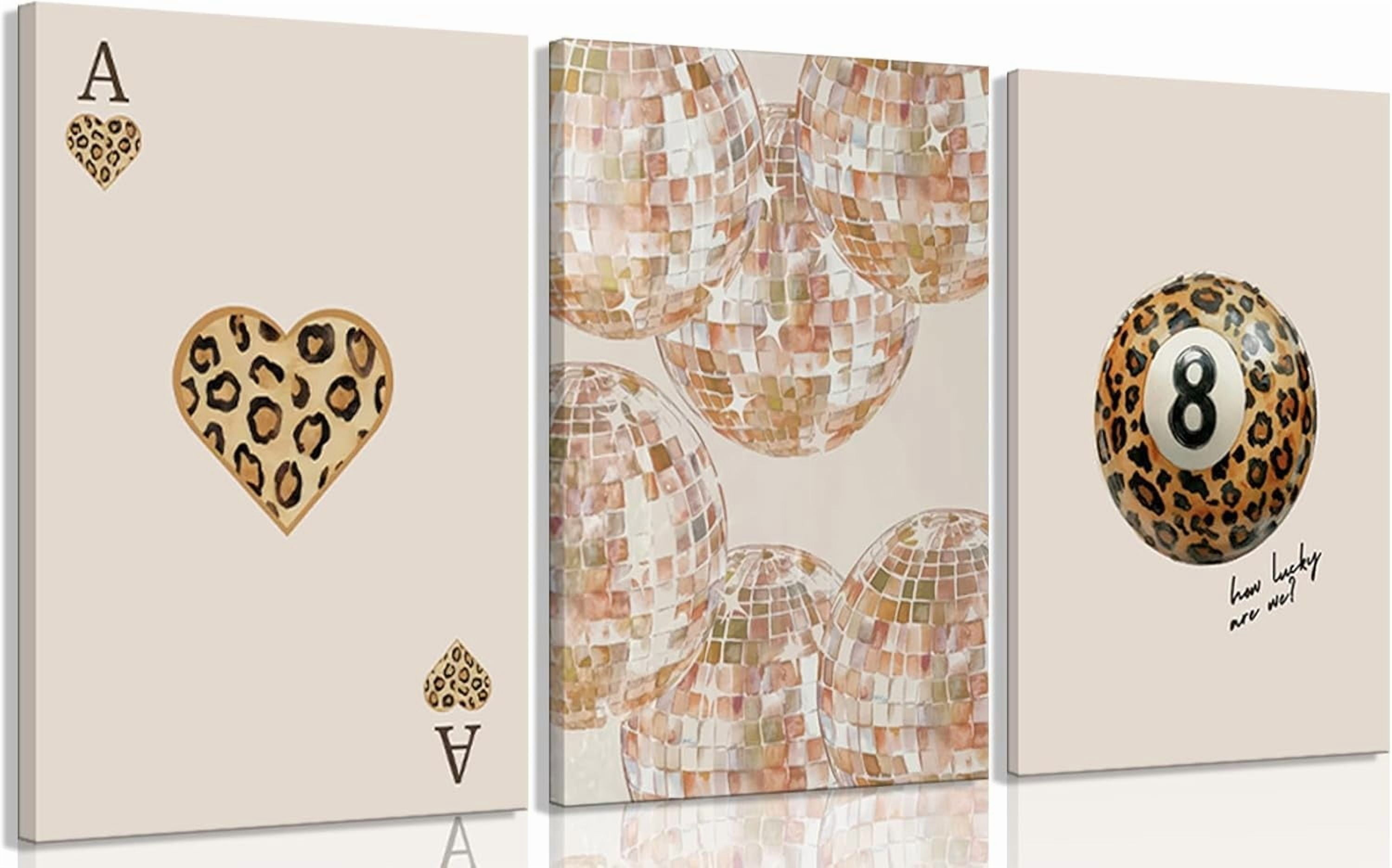 3Pcs Trendy Leopard Disco Ball Wall Art Preppy Ace Cards Poster Prints ...