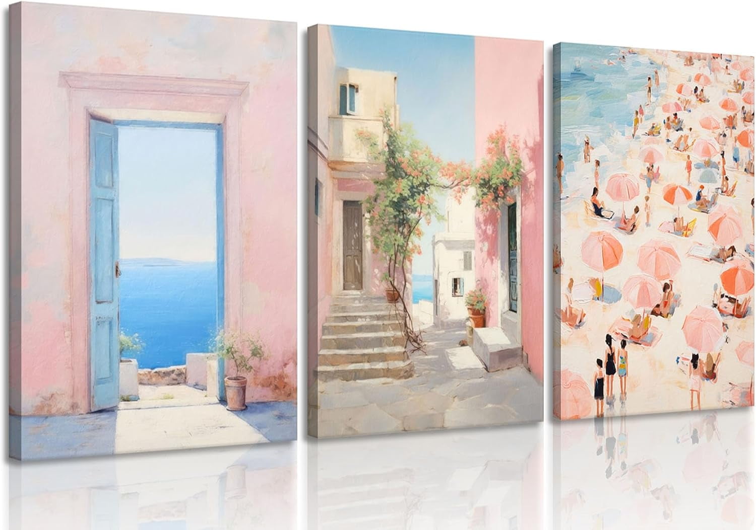 3Pcs Trendy Pink Beach Canvas Wall Art Pastel Preppy Coastal Ocean ...