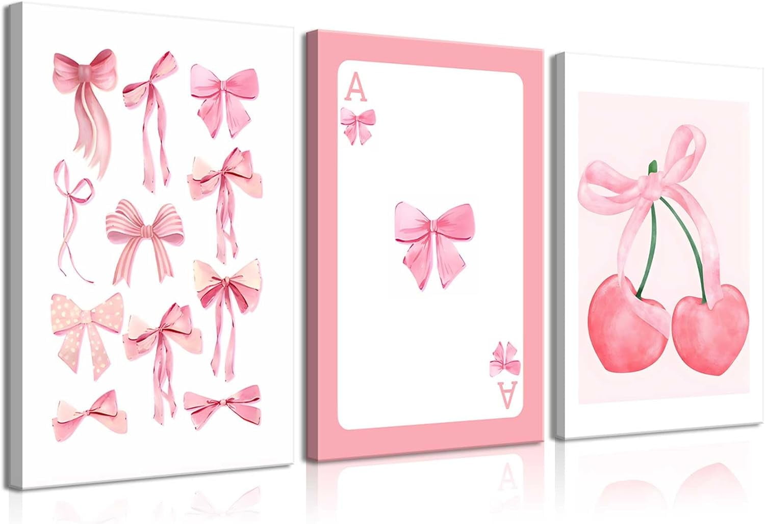 3Pcs Trendy Pink Bows Canvas Wall Art Preppy Watercolor Bows Wall Decor ...