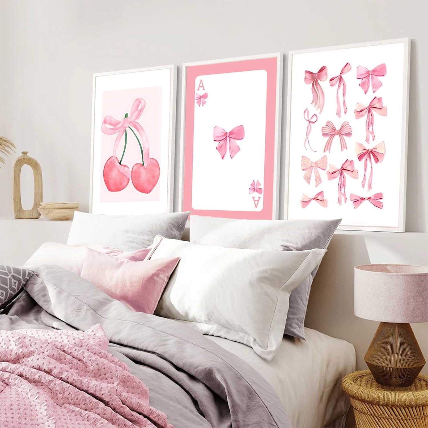 3Pcs Trendy Pink Bows Wall Art Preppy Watercolor Bows Canvas Posters ...
