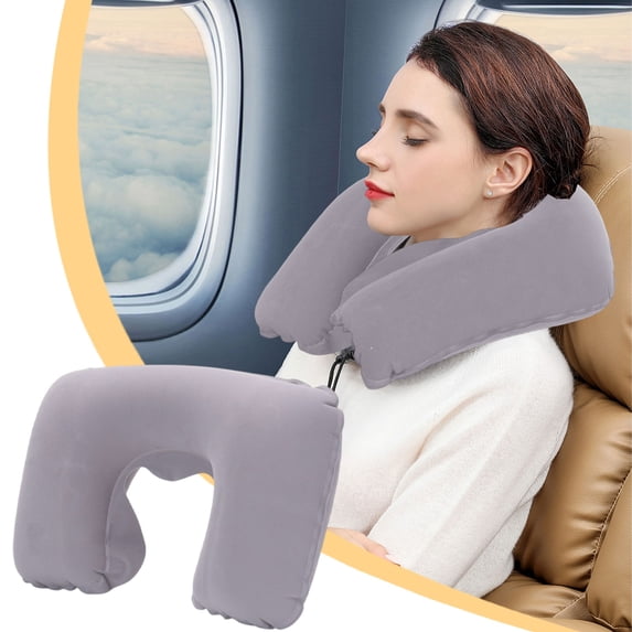 3Pcs U-Shaped Inflatable Travel Neck Pillow, Flocked Fabric Air Pillow ...