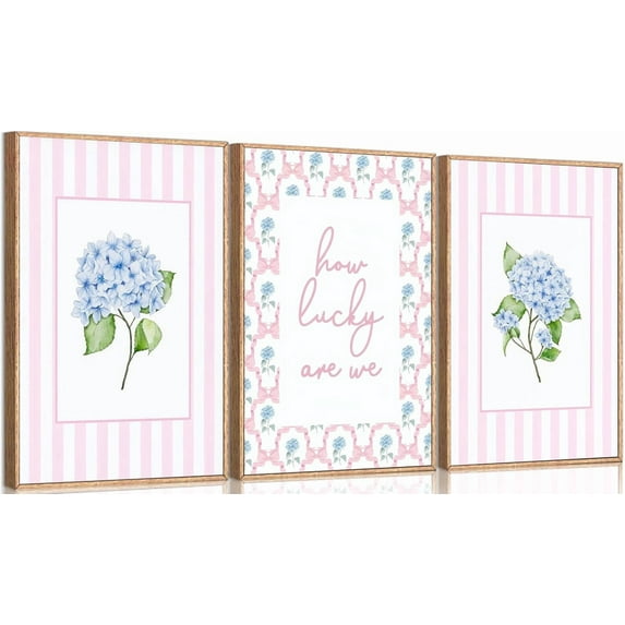 3Pcs Unframed Pink And Blue Hydrangea Wall Art Trendy Preppy Coquette ...