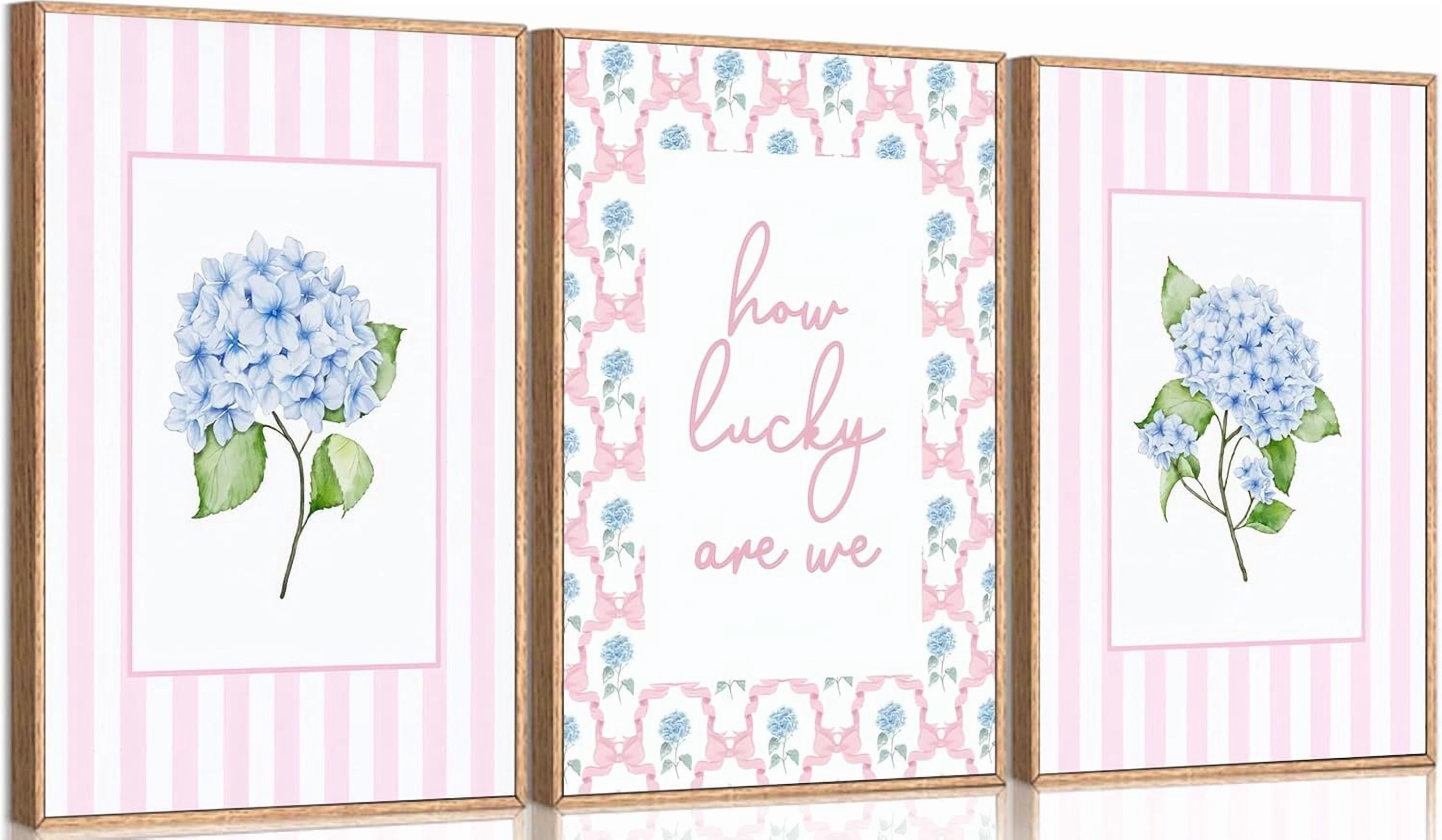 3Pcs Unframed Pink And Blue Hydrangea Wall Art Trendy Preppy Coquette ...